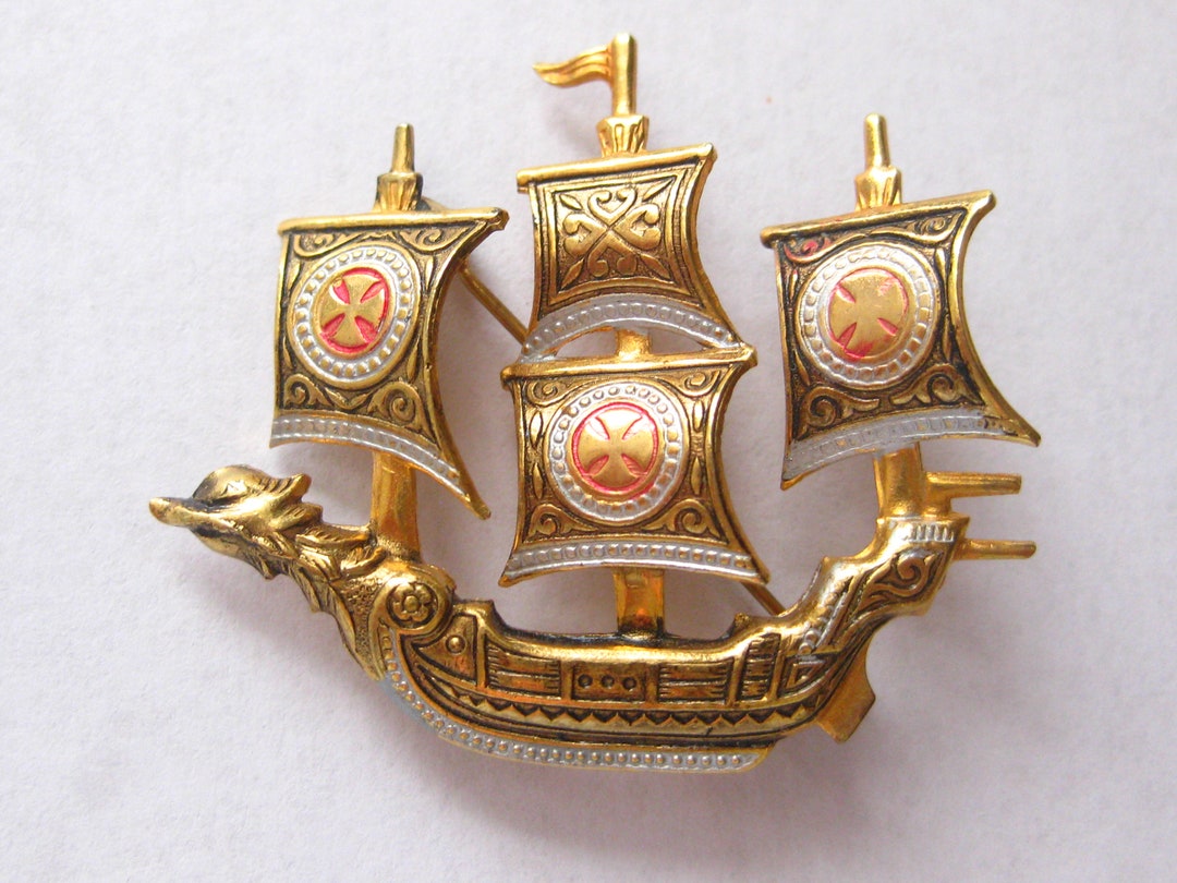 1950s Sailing Ship Brooch Spain Damascene Vintage - Etsy