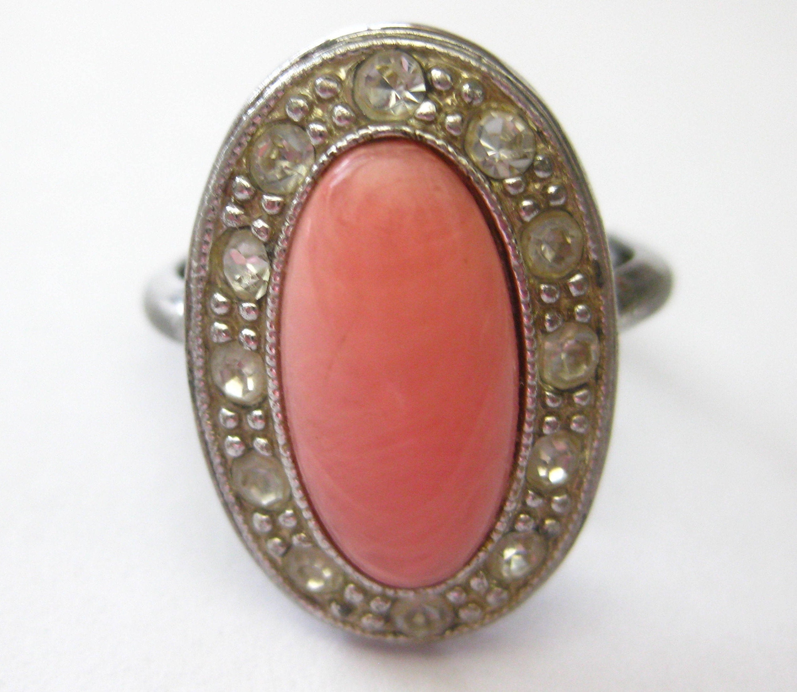 Ring Pink Coral Rhinestone Size 7 1/4 Pale Fire Collection - Etsy