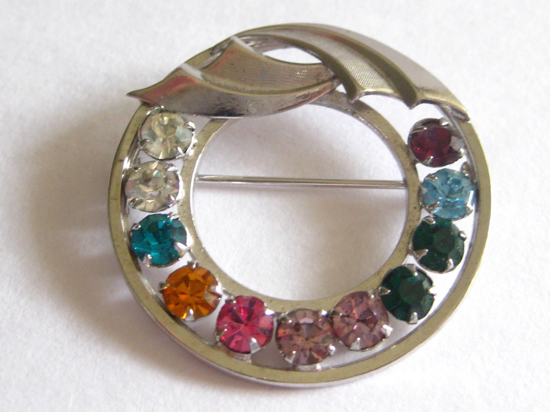 Birthstone Pin Brooch Circle Gold Filled Vintage - Etsy