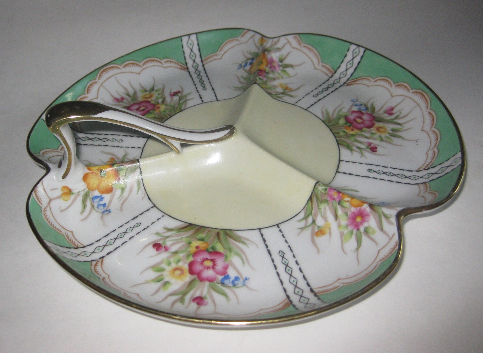 Porcelain Relish Dish with Handle 3 Part M Japan Handpainted | Etsy