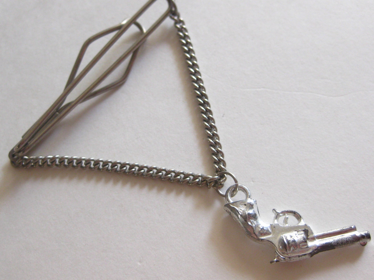 Gun Tie Bar Chain Pistol Revolver Clip Silver Tone Vintage - Etsy
