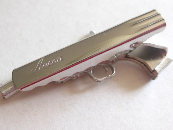 Gun Pistol Revolver Tie Clip Cuff Links Set Anson Vin… - Gem