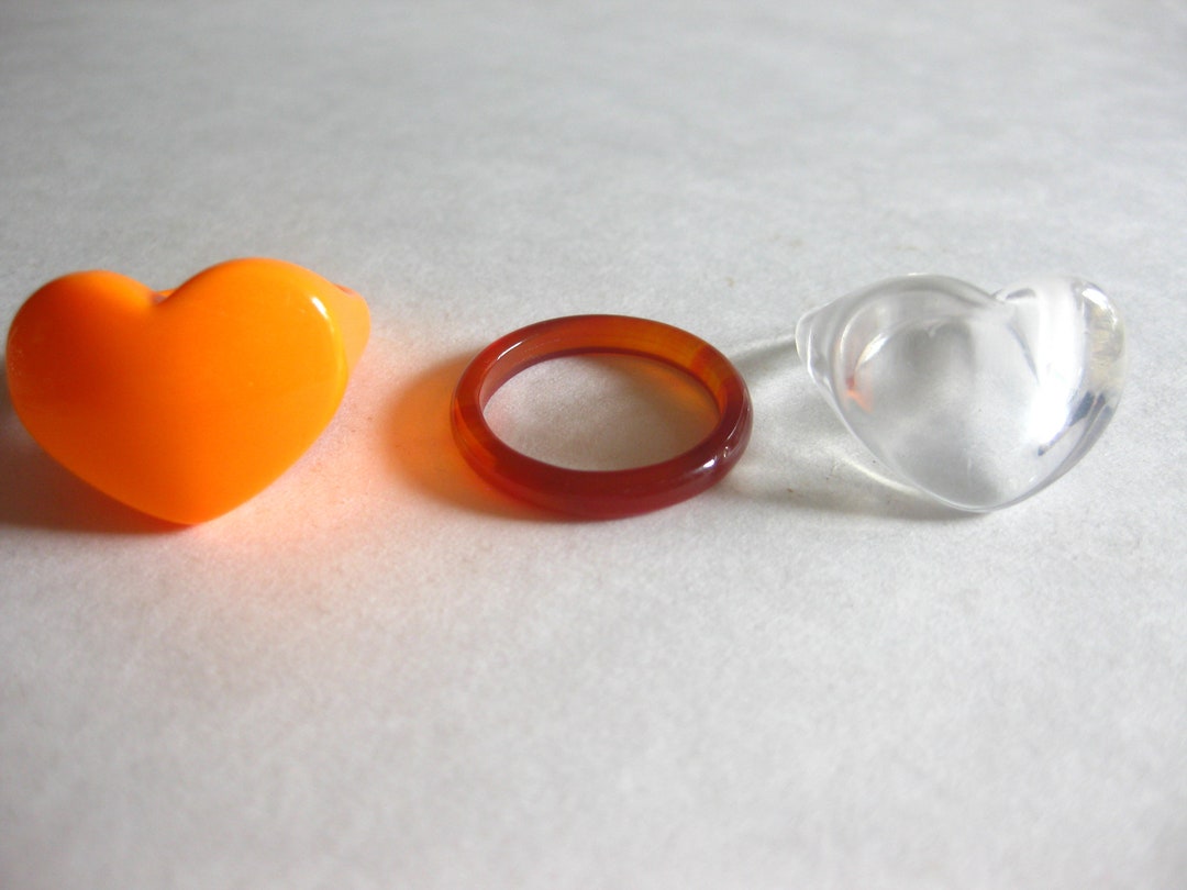 Ring Rings Lucite Orange Clear Heart Lot 3 Piece - Etsy