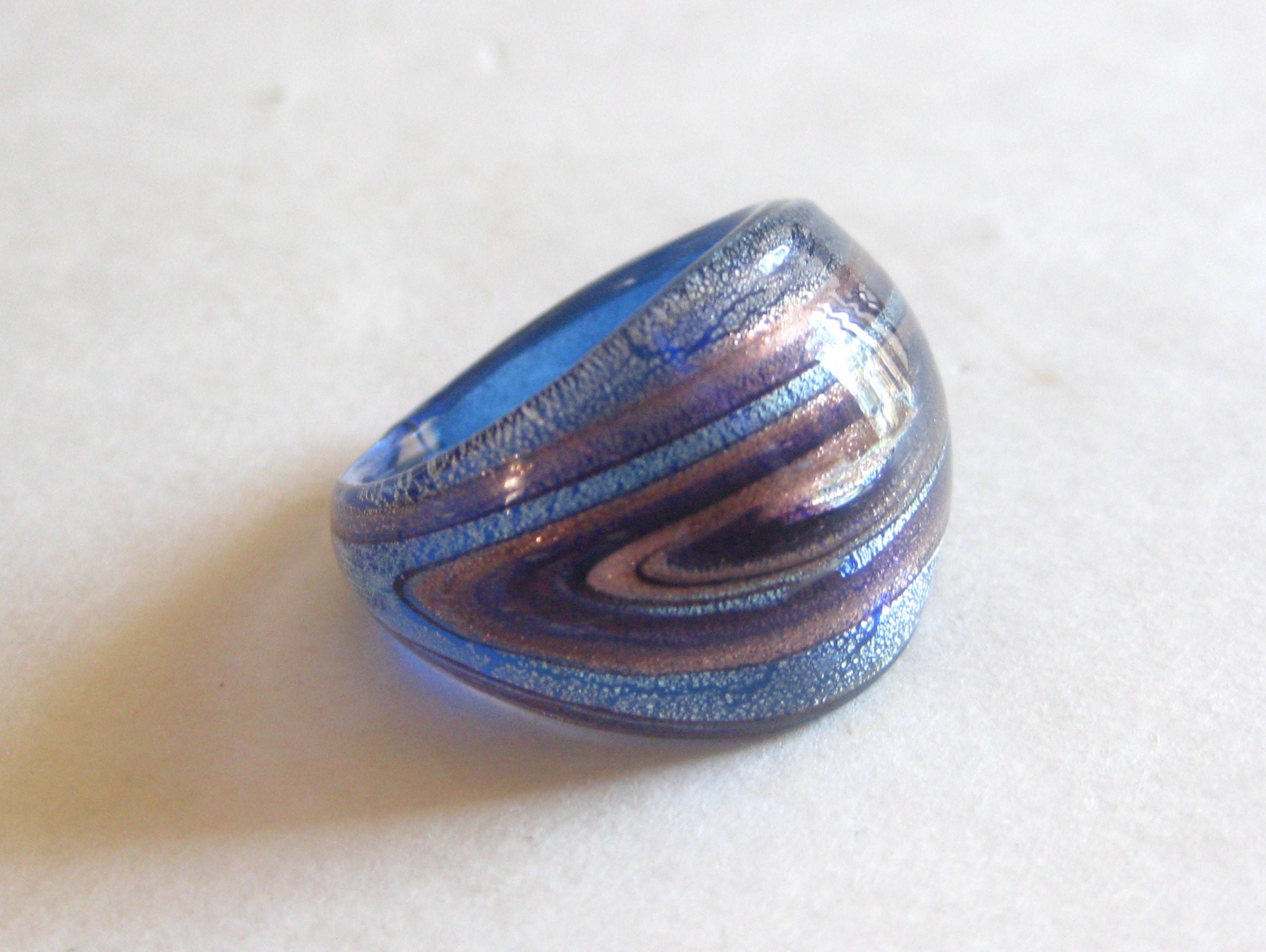 Domed Blue Murano Ring Size 7 Glitter Swirl Vintage - Etsy