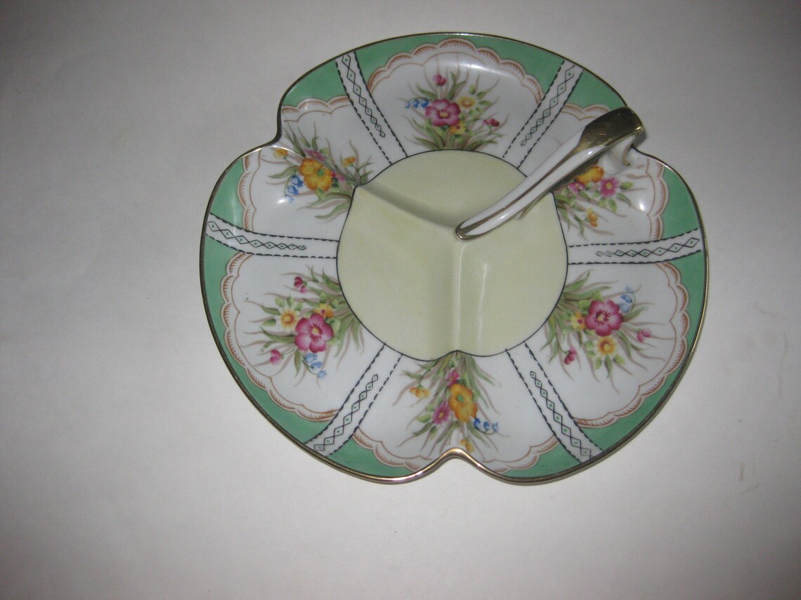 Porcelain Relish Dish with Handle 3 Part M Japan Handpainted | Etsy