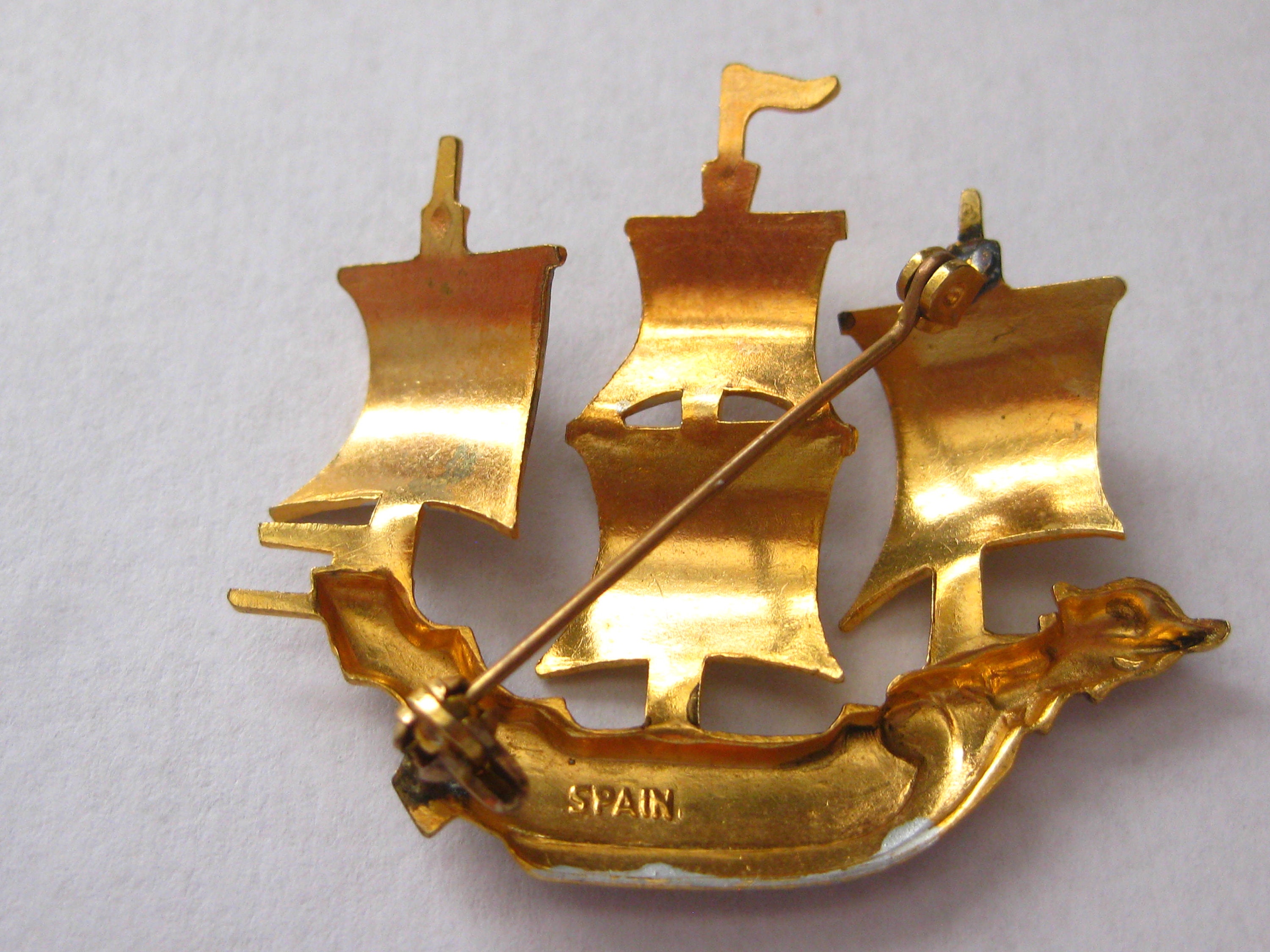 1950s Sailing Ship Brooch Spain Damascene Vintage - Etsy
