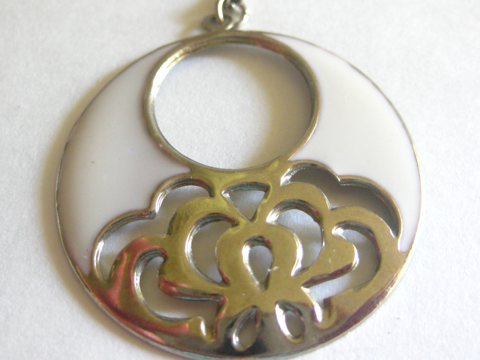 Circle Pendant Necklace Round Enamel Silver Vintage Mid | Etsy