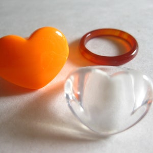 Ring Rings Lucite Orange Clear Heart Lot 3 Piece - Etsy