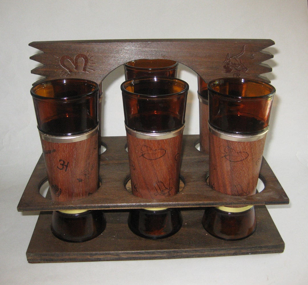 Siesta Ware Western Set Glasses (6) Wood Carrier Vintage - Etsy