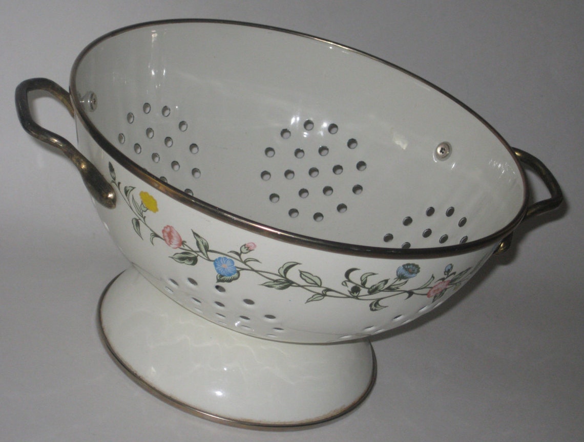 Enamel Colander Made in Taiwan Pedestal White Metal Rim - Etsy