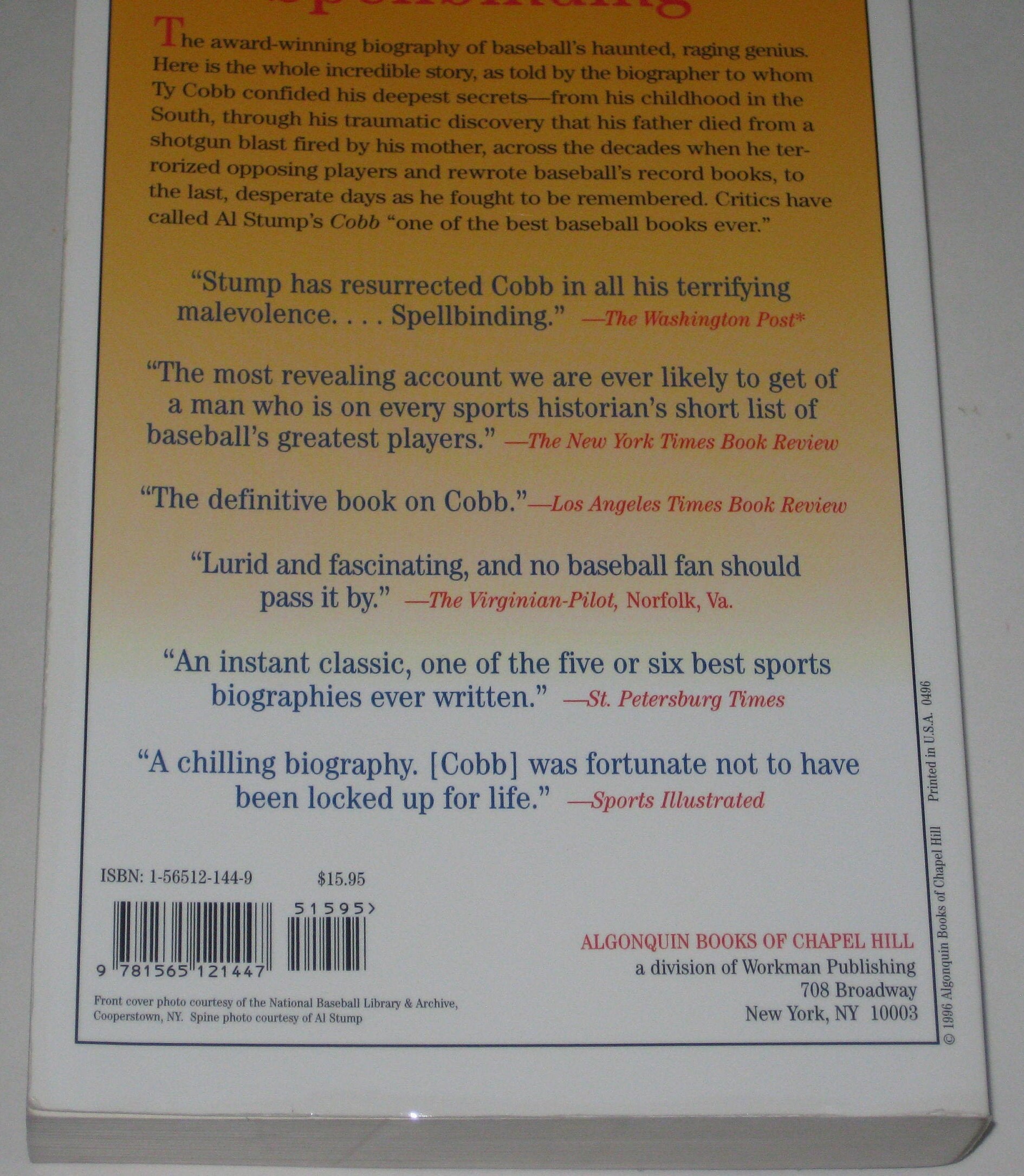 Cobb by Al Stump Baseball Biography 1996 Paperback Vintage - Etsy