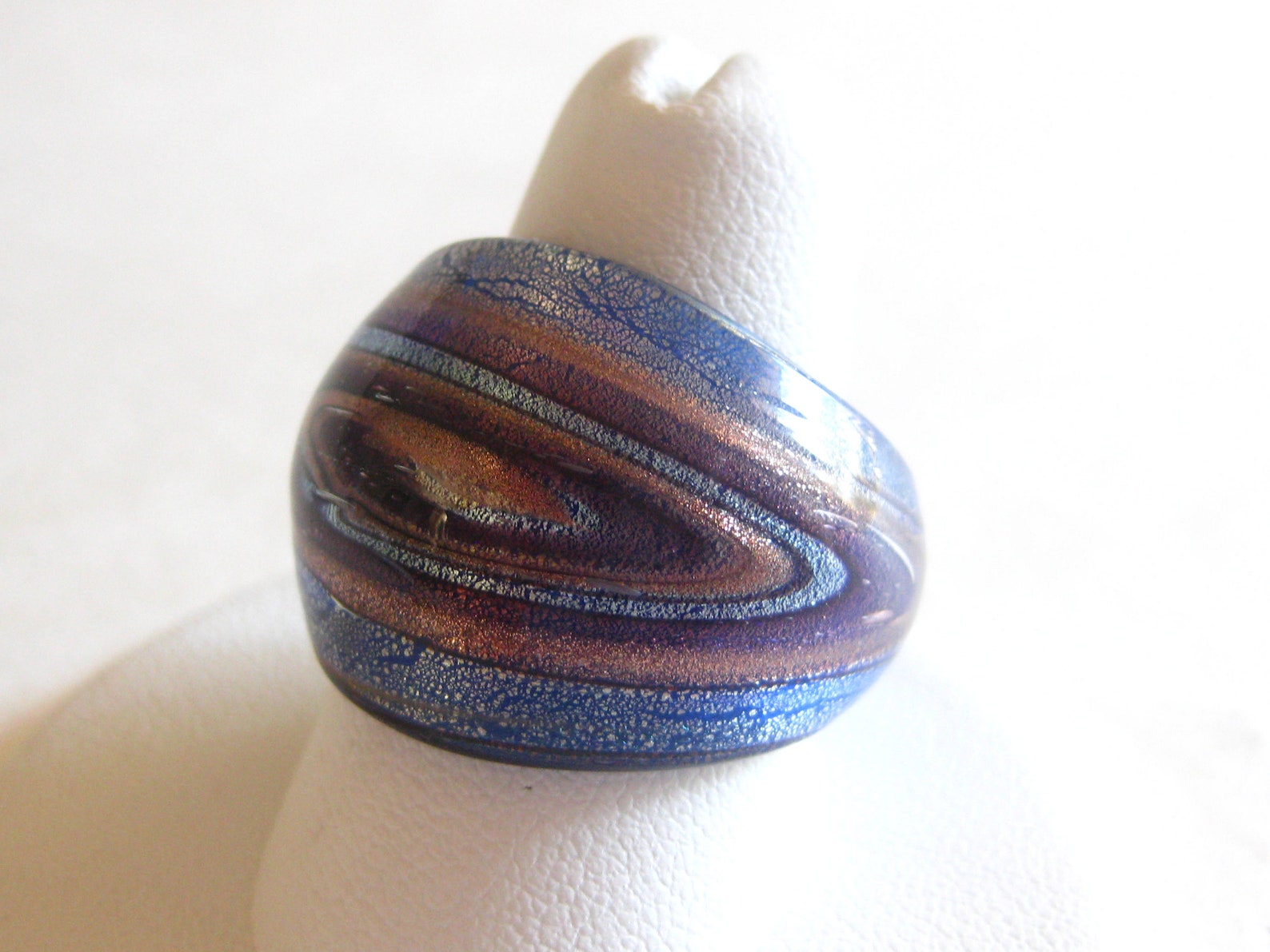 Domed Blue Murano Ring Size 7 Glitter Swirl Vintage - Etsy