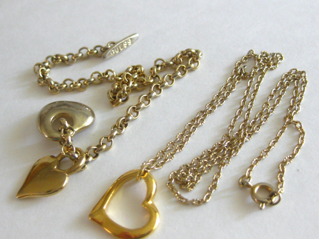 GUESS Heart Charm Bracelet Locket Gold Tone Necklace Lot (2) Vintage - Etsy
