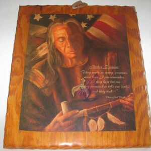 Native American Indian Lacquer Plaque Wood Souvenir Mohawk Trail ...