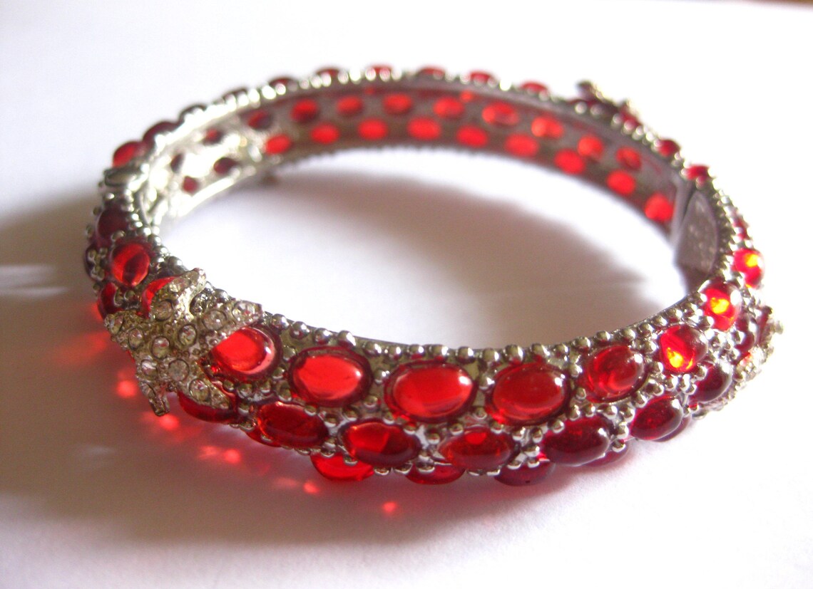 Starfish Ruby Red Rhinestone Jeweled Clamper Bangle Bracelet - Etsy