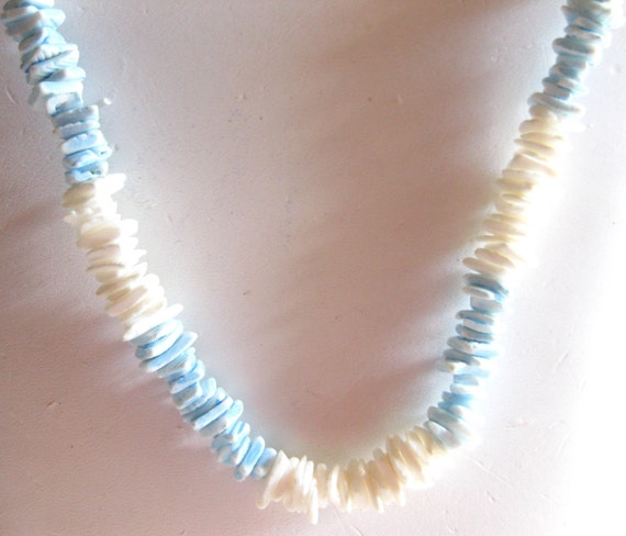 Light Blue Puca Shell Necklace Silver Celluloid Clip … - Gem