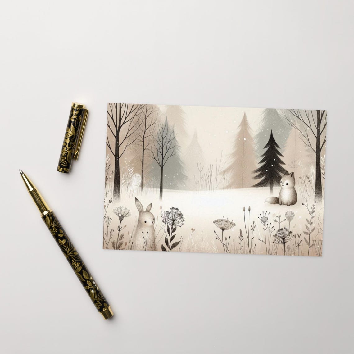 Enchanted Forest Winter Animals Greeting Card Blank Holiday Card ...
