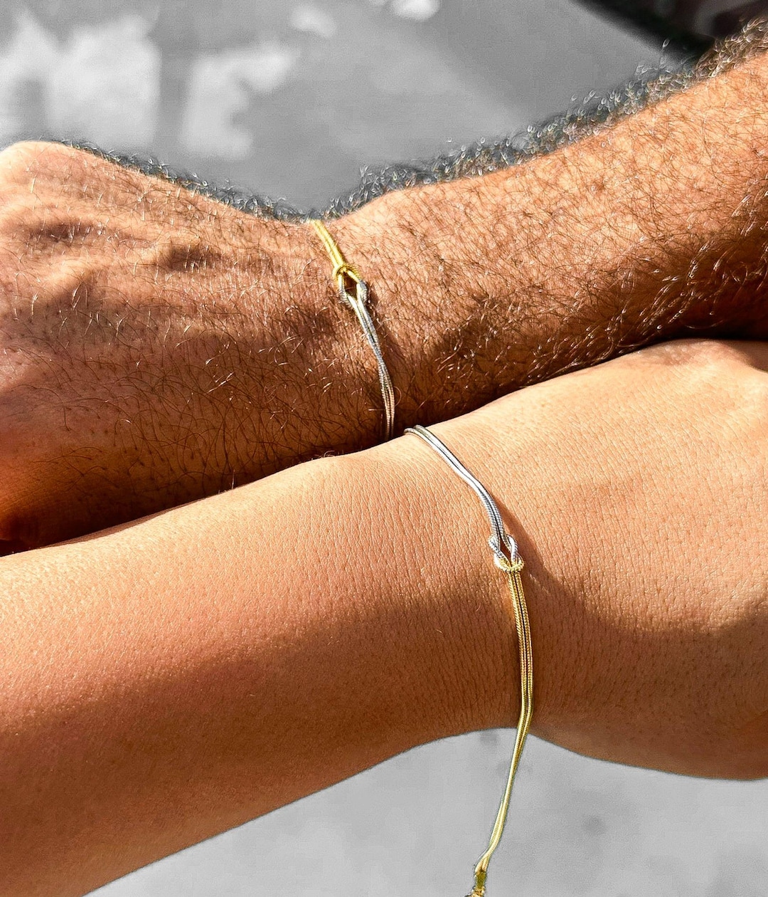 Two Tone Love Knot Gold Couple Bracelet Set, Matching His & Hers ...