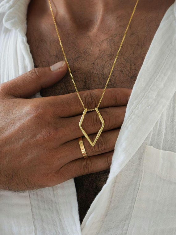 Ring Holder Necklace Mens Gold Geometric Engagement Ring Keeper Necklace Ring Keeper Pendant Secure Ring Necklace Doctor Ring Holder Etsy