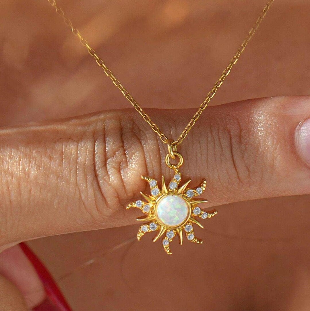 Pave Diamond Castle Sun Opal Pendant Gold, Mother Necklace, Sun Summer ...