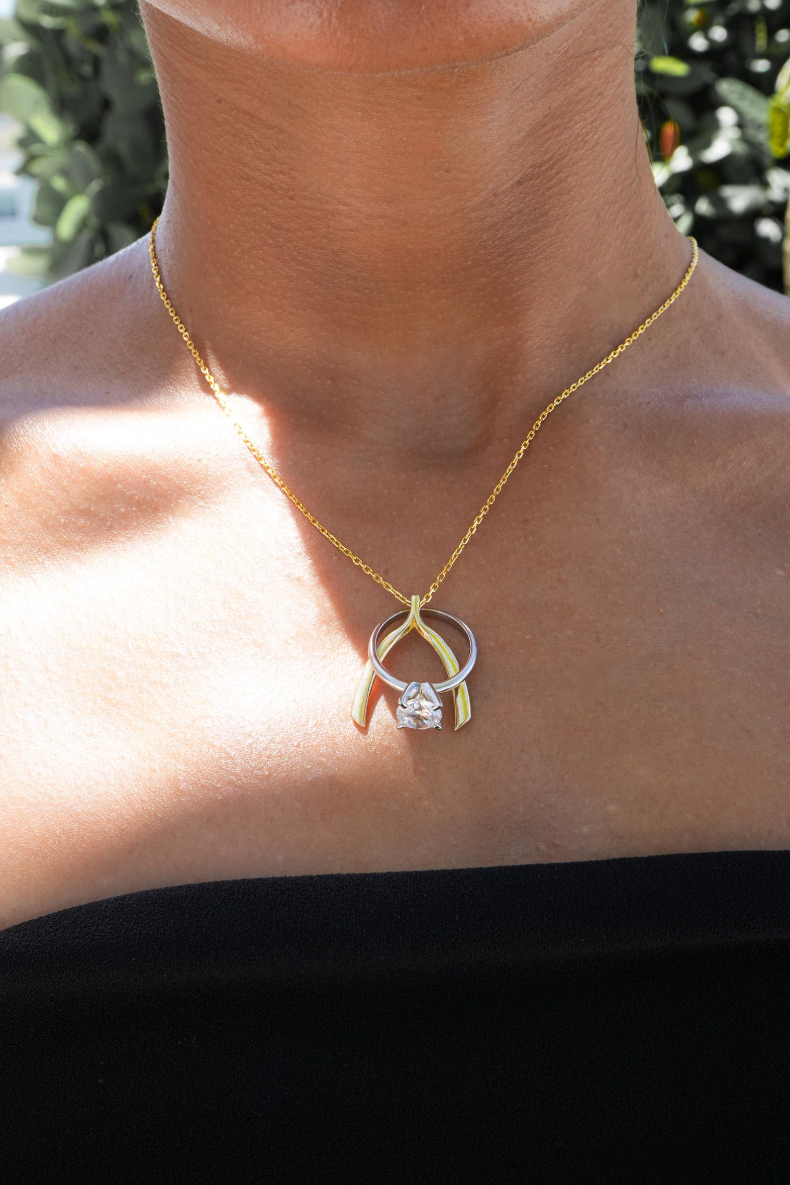 Wedding Ring Holder Necklace Gold, Silver Wishbone Engagement Ring ...