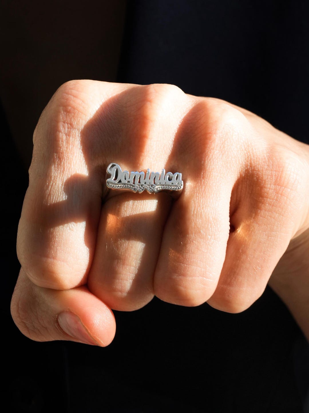Custom Block Name Ring, Personalized Name Plate Ring, Sterling Silver ...