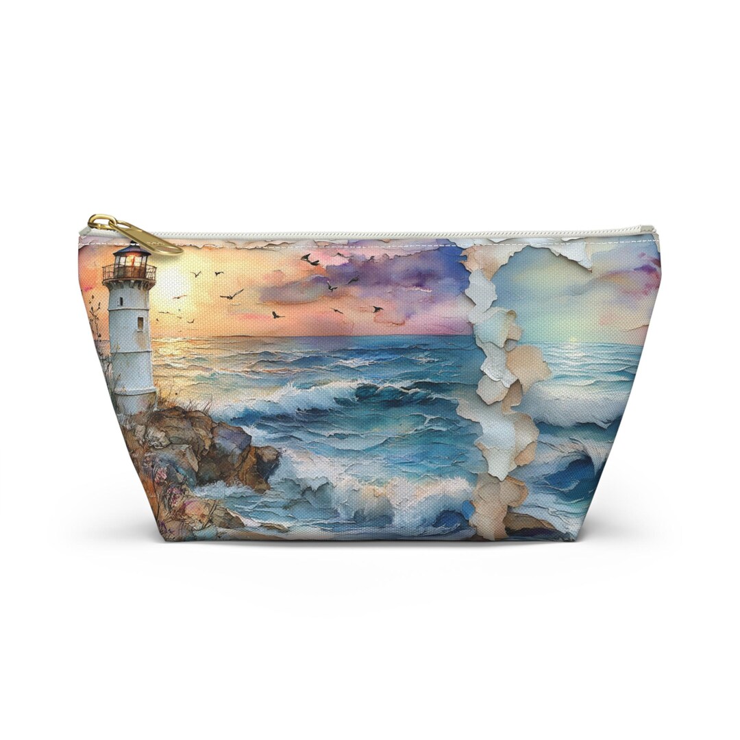 Lighthouse Seascape Accessory Pouch: Coastal Travel Bag - Etsy