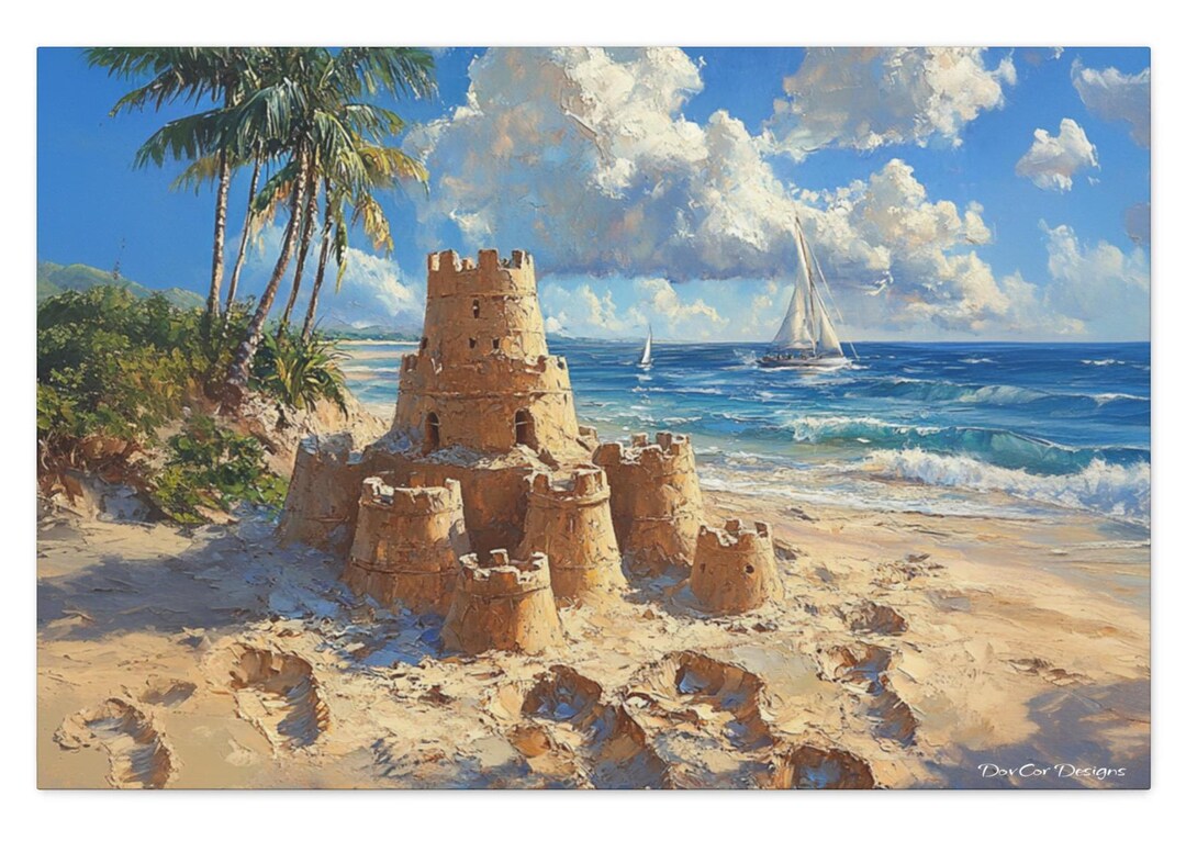 Sandcastle Beach Canvas Wall Decor 36"x24" - Etsy