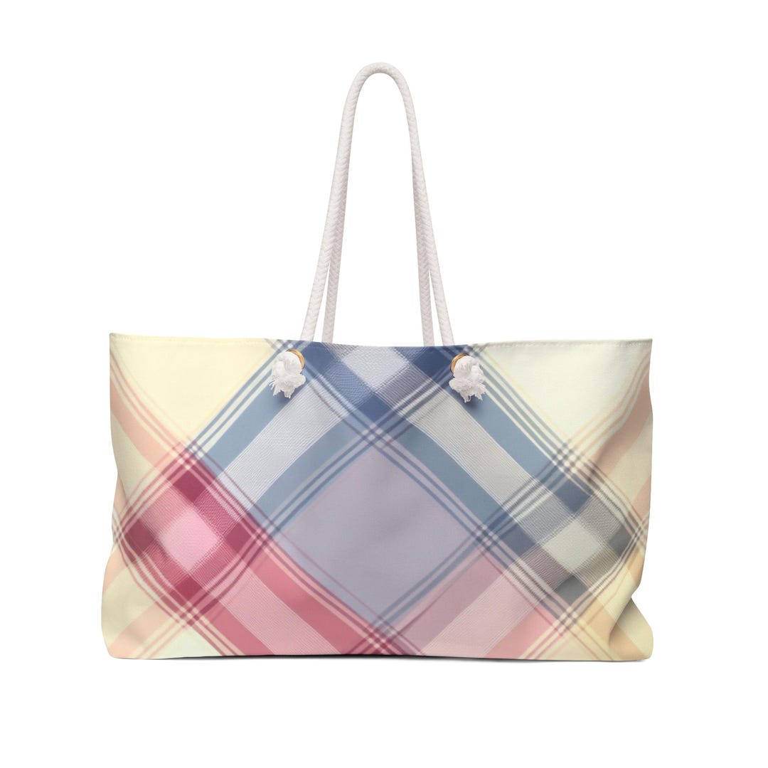 Pastel Plaid Weekender Bag for Travel, Stylish Tote for Beach, Weekend ...