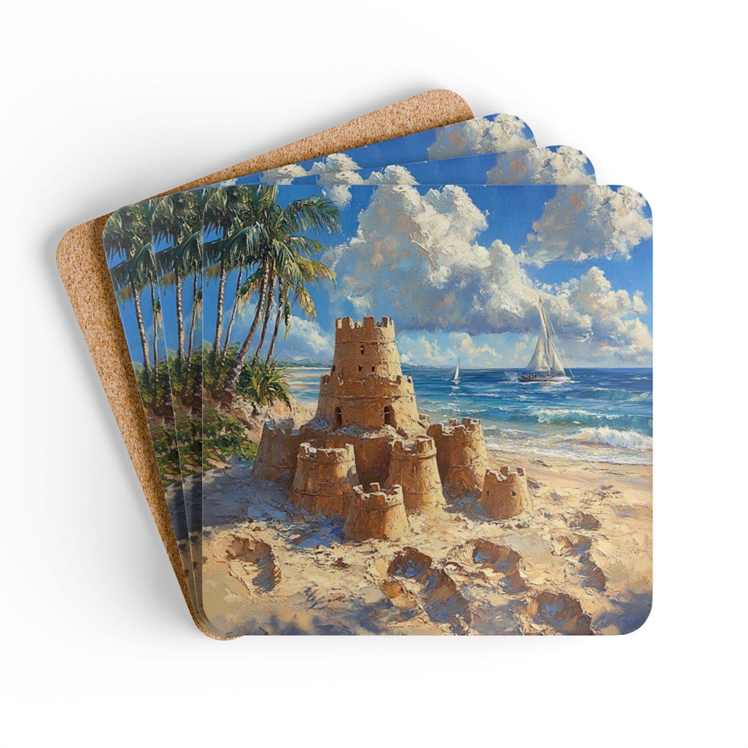 Sandcastle Beach Coaster Set, Coastal Home Decor - Etsy