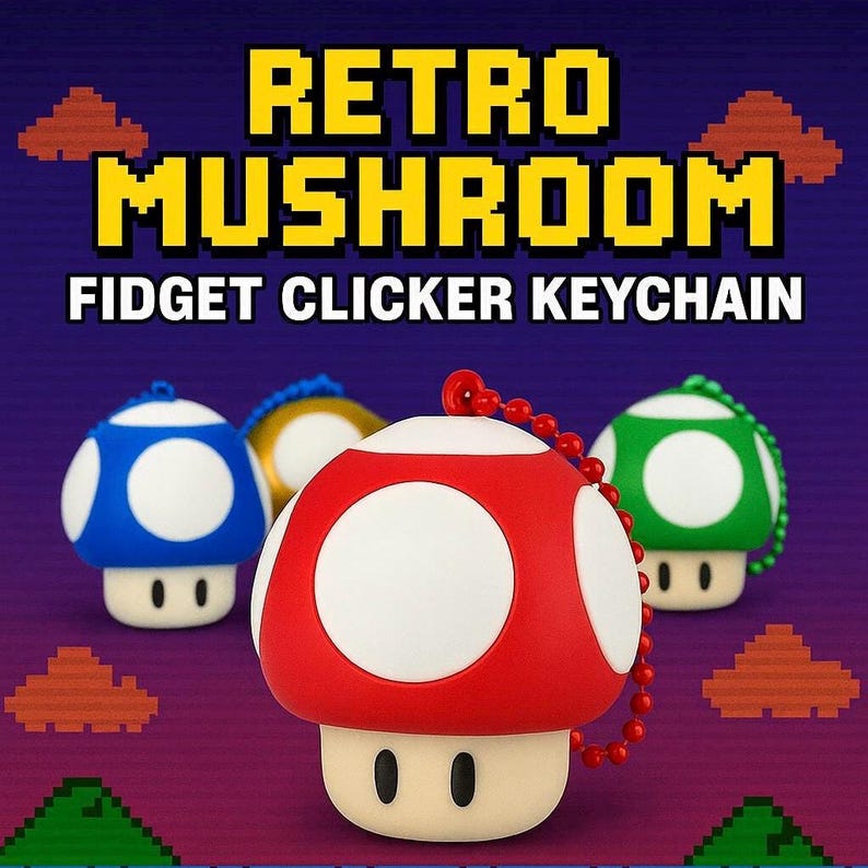 Super Mario Mushroom Fidget Clicker Keychain: Retro Gamer Stress Relief ...