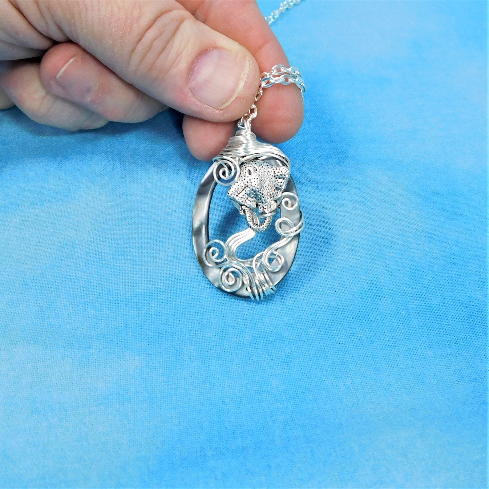 Manta Ray Necklace, Unique Wire Wrapped Stingray Pendant, Marine Animal ...