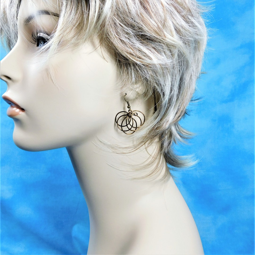 Rustic Copper Spiral Pierced Earrings, Wire Wrapped Swirl Loop Dangles ...