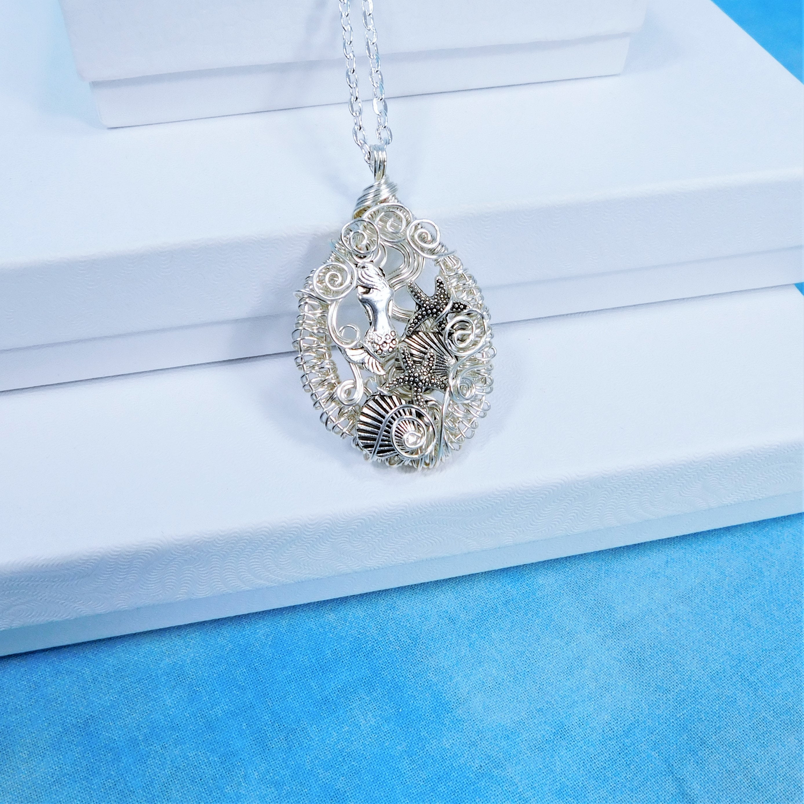 Artistic Mermaid Necklace Beach Theme Fantasy Jewelry, Woven Wire ...