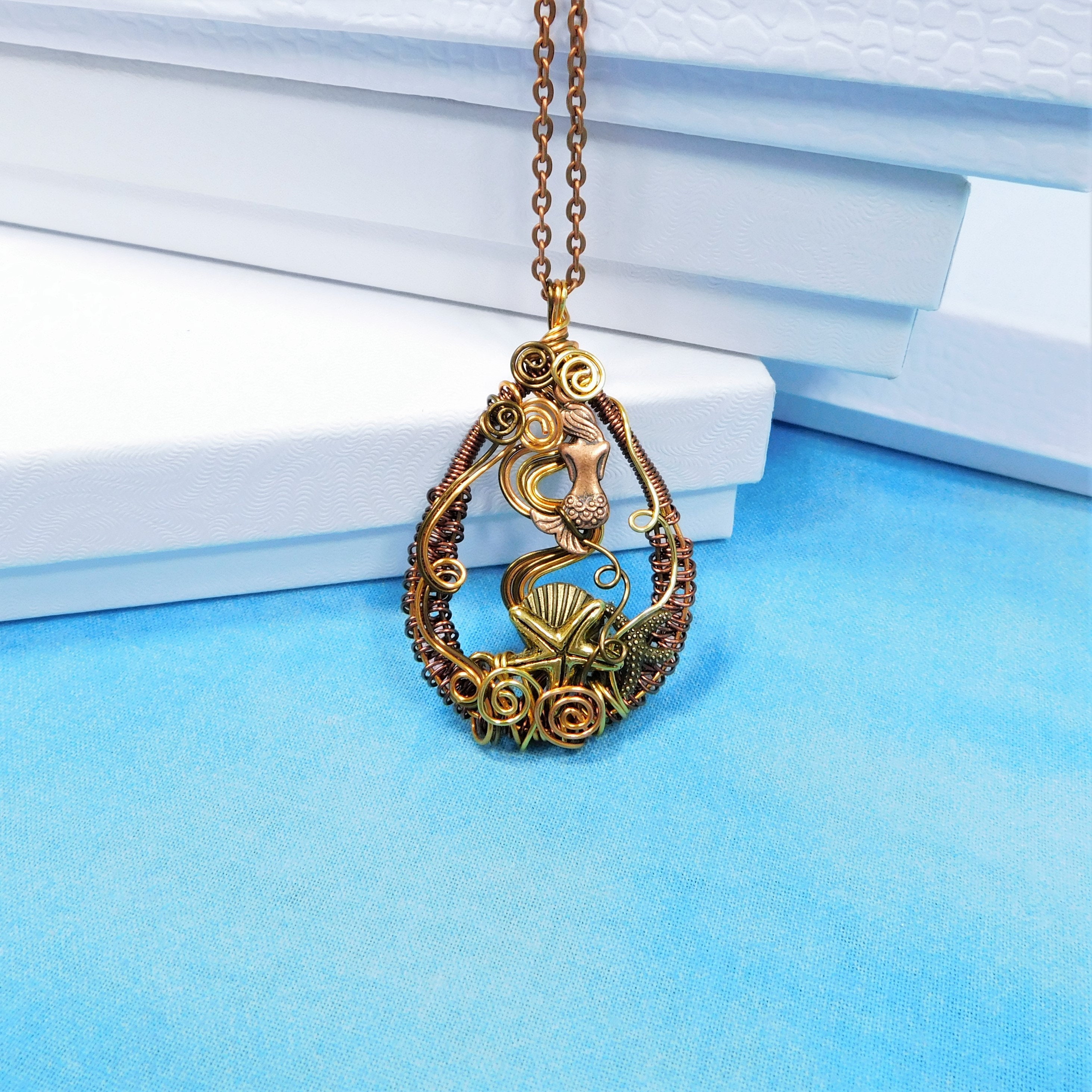 Mermaid Necklace Beach Theme Jewelry, Unique Woven Wire Wrapped Mermaid ...