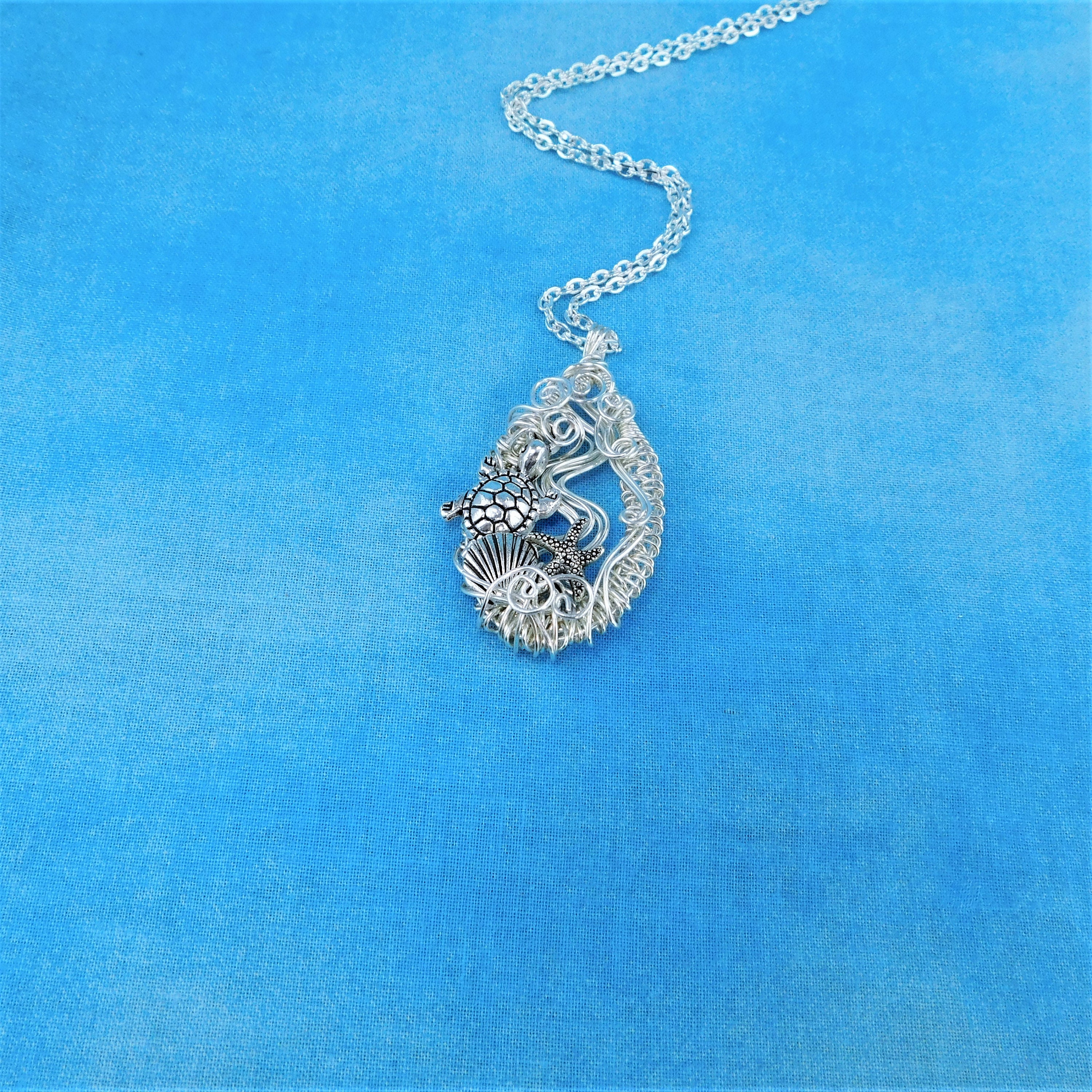 Woven Wire Sea Turtle Necklace, Artistic Sea Animal Pendant, Unique ...