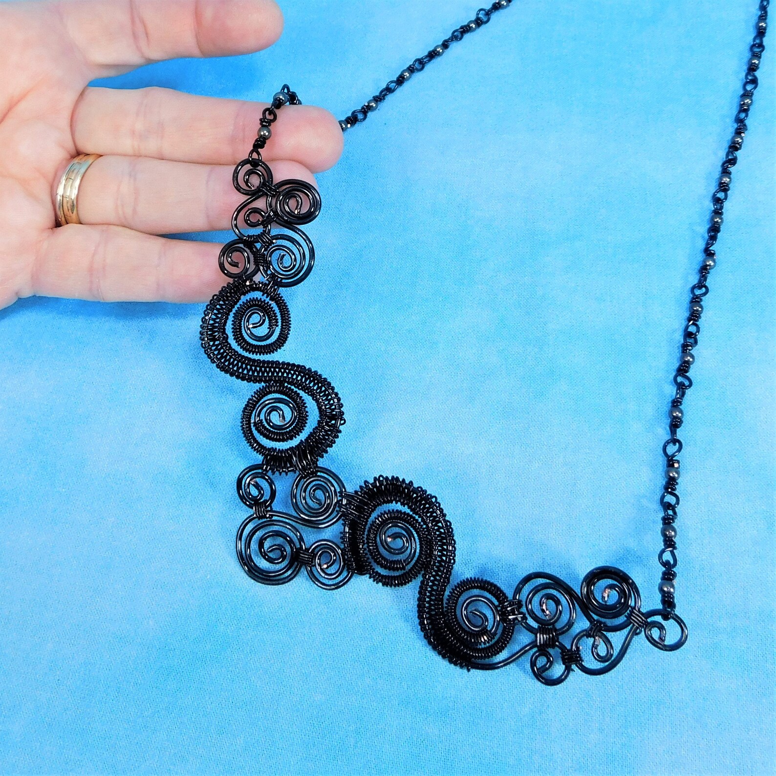Black Scroll Work Statement Necklace Elegant Wire Sculpted - Etsy