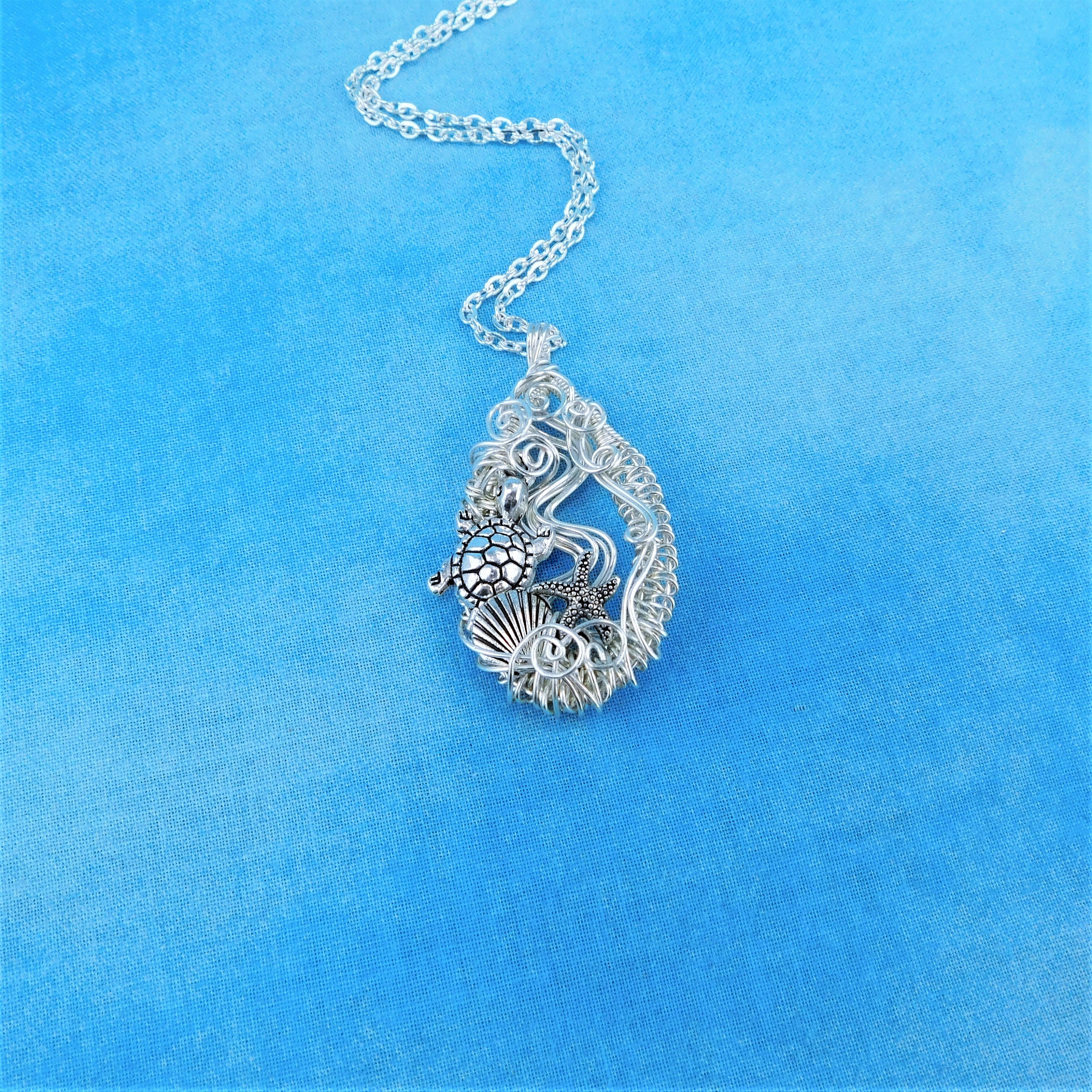 Woven Wire Sea Turtle Necklace, Artistic Sea Animal Pendant, Unique ...