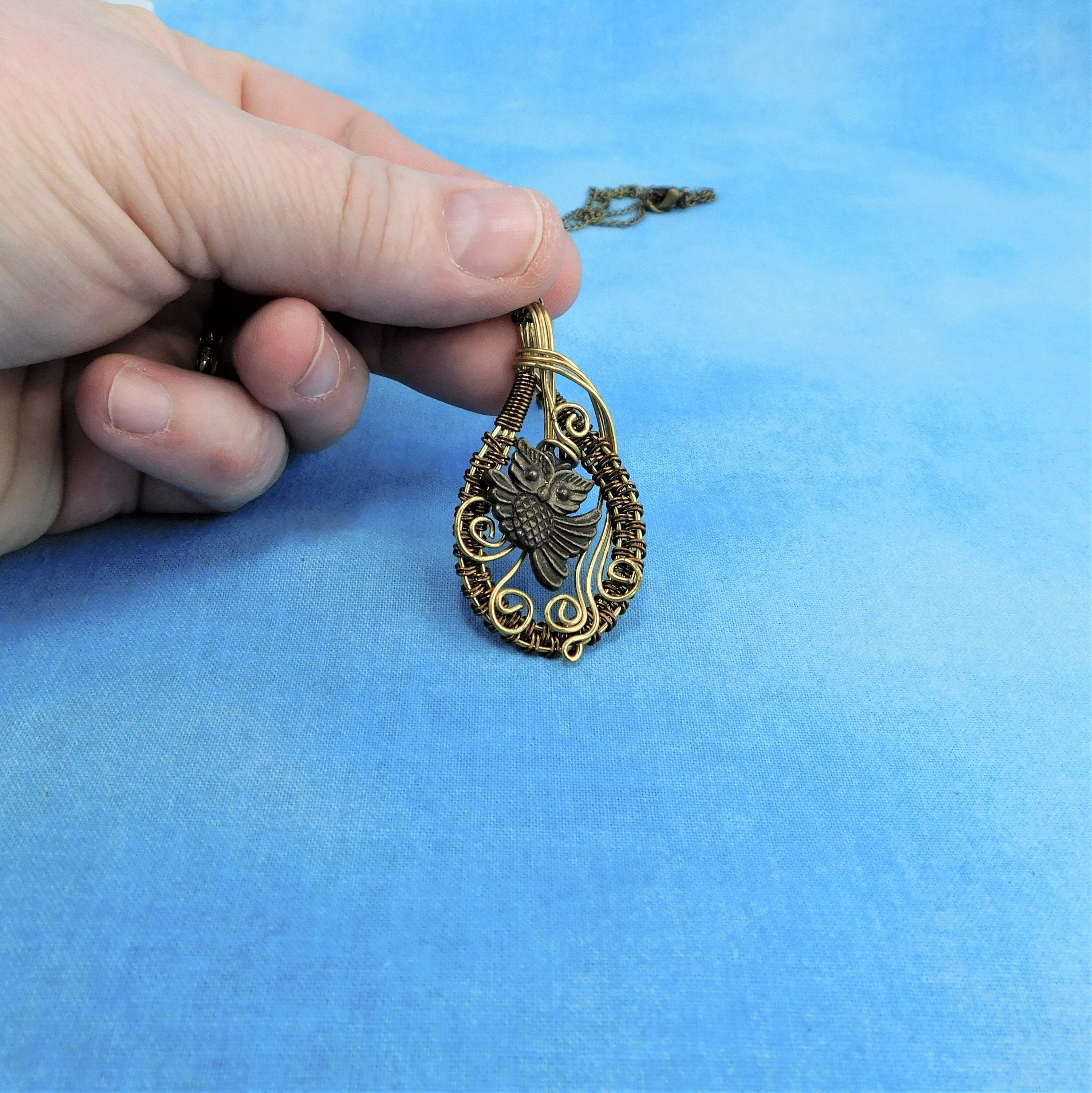 Woven Wire Wrapped Owl Necklace, Artisan Crafted Rustic Copper Wise Old ...