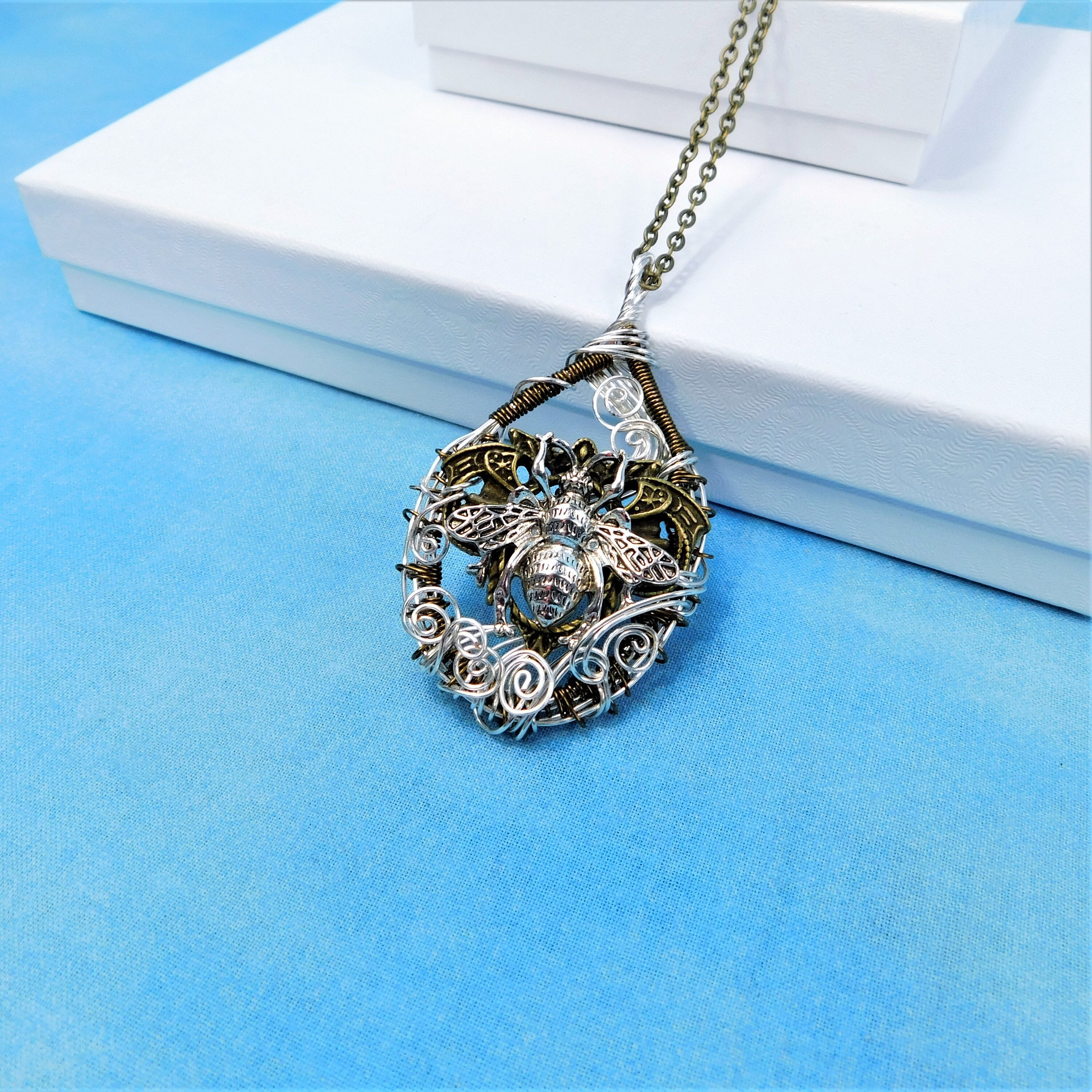 Woven Wire Wrapped Bee Necklace, Artistic Bumblebee Nature Theme ...