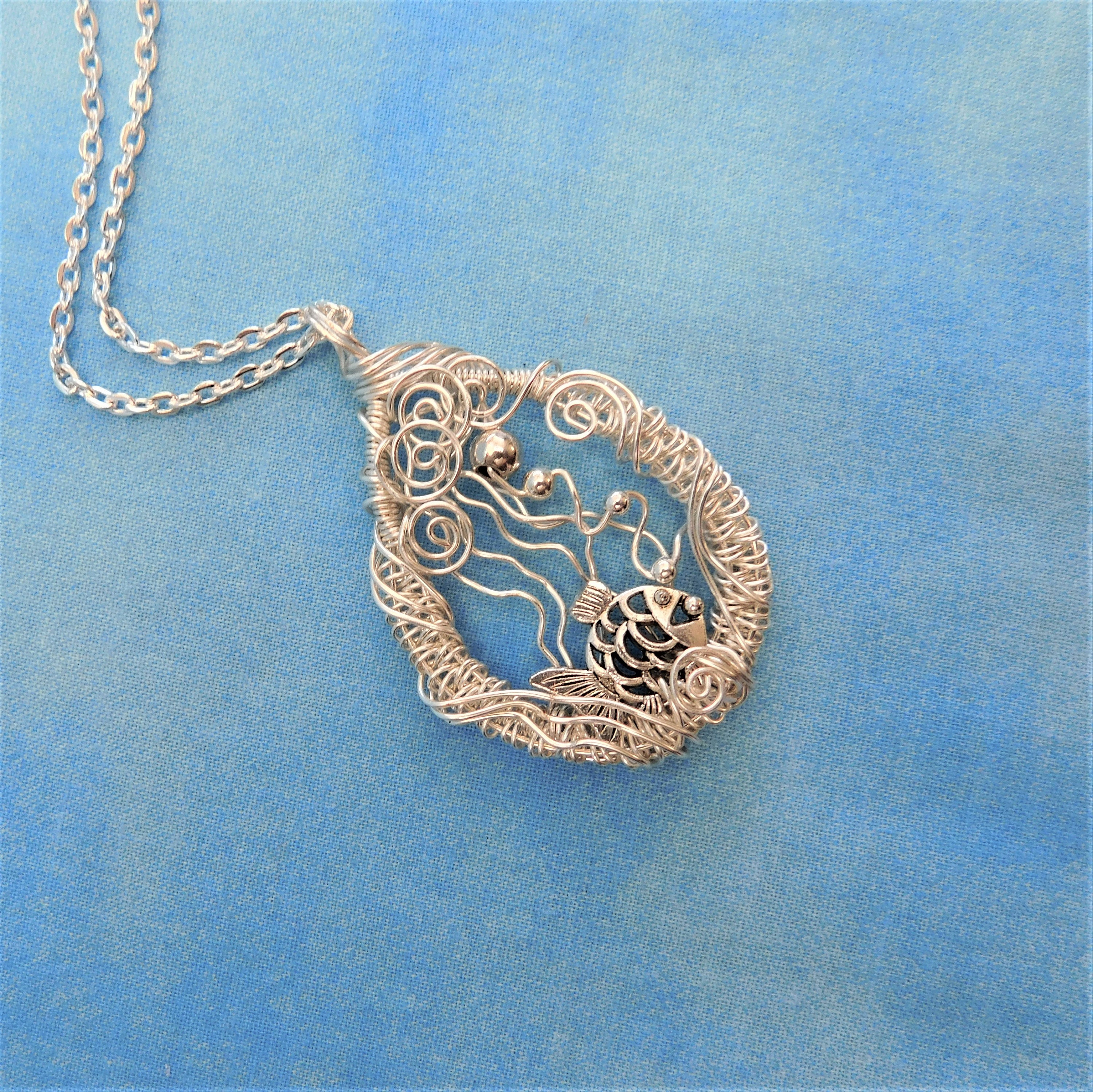Whimsical Artisan Crafted Fish Necklace, Unique Wire Wrapped Aquatic ...