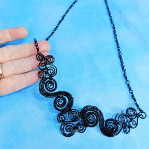 Black Scroll Work Statement Necklace, Elegant Wire Sculpted Jewelry ...