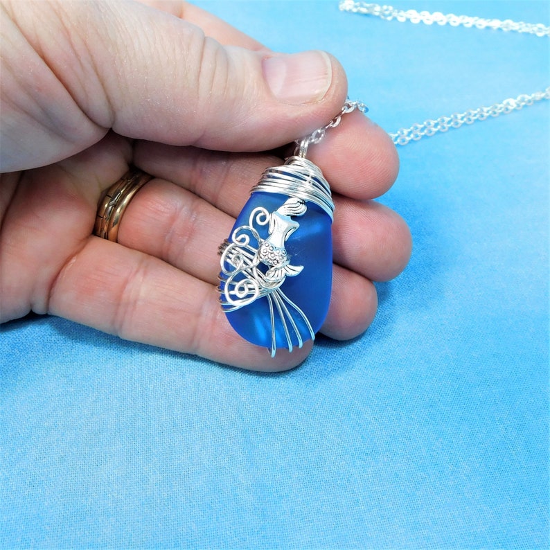 Wire Wrapped Mermaid Necklace Artisan Crafted Blue Sea Glass | Etsy