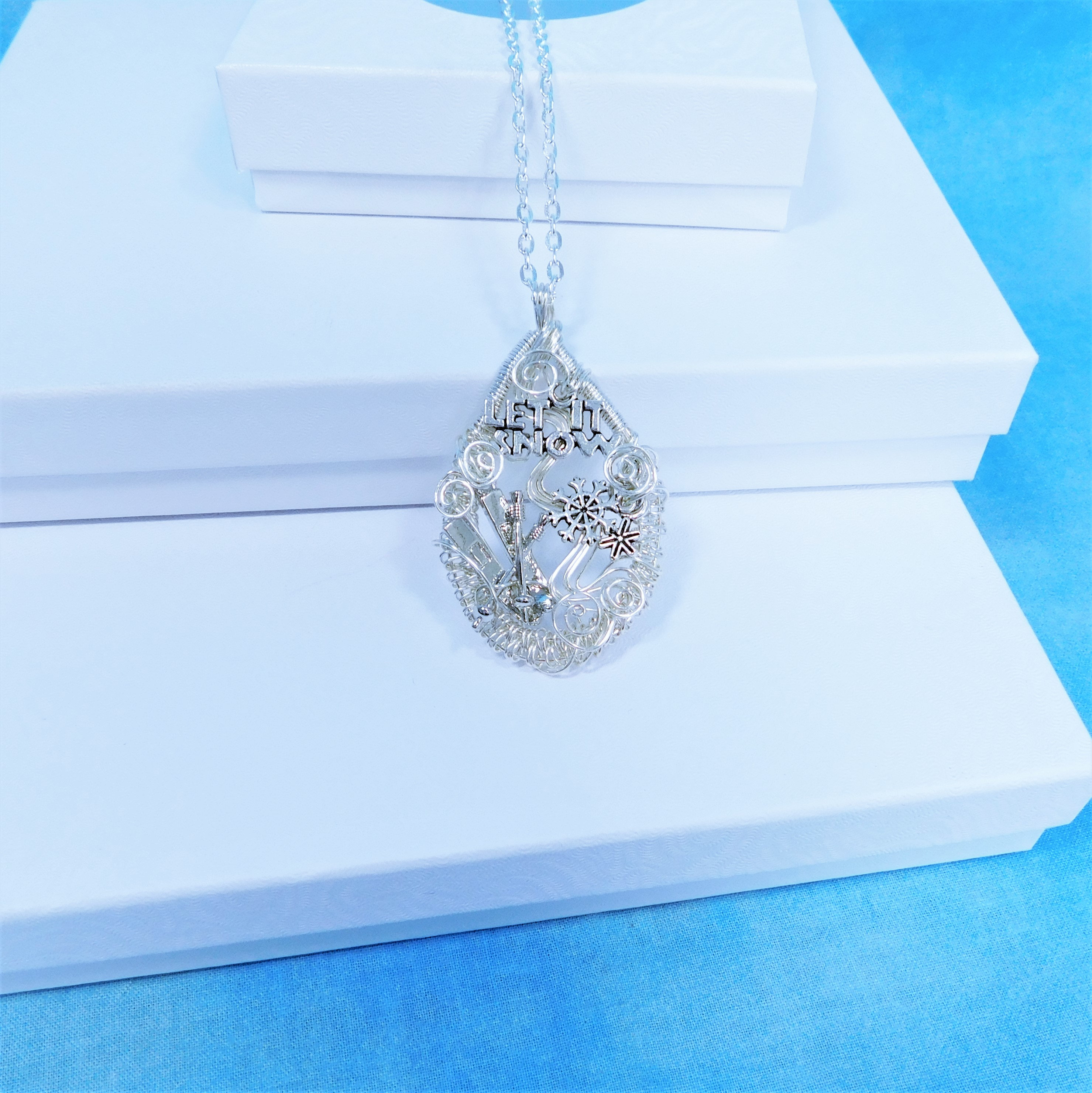 Snowflake Necklace Ski Jewelry, Snow Sports Skiing Theme Winter Pendant ...