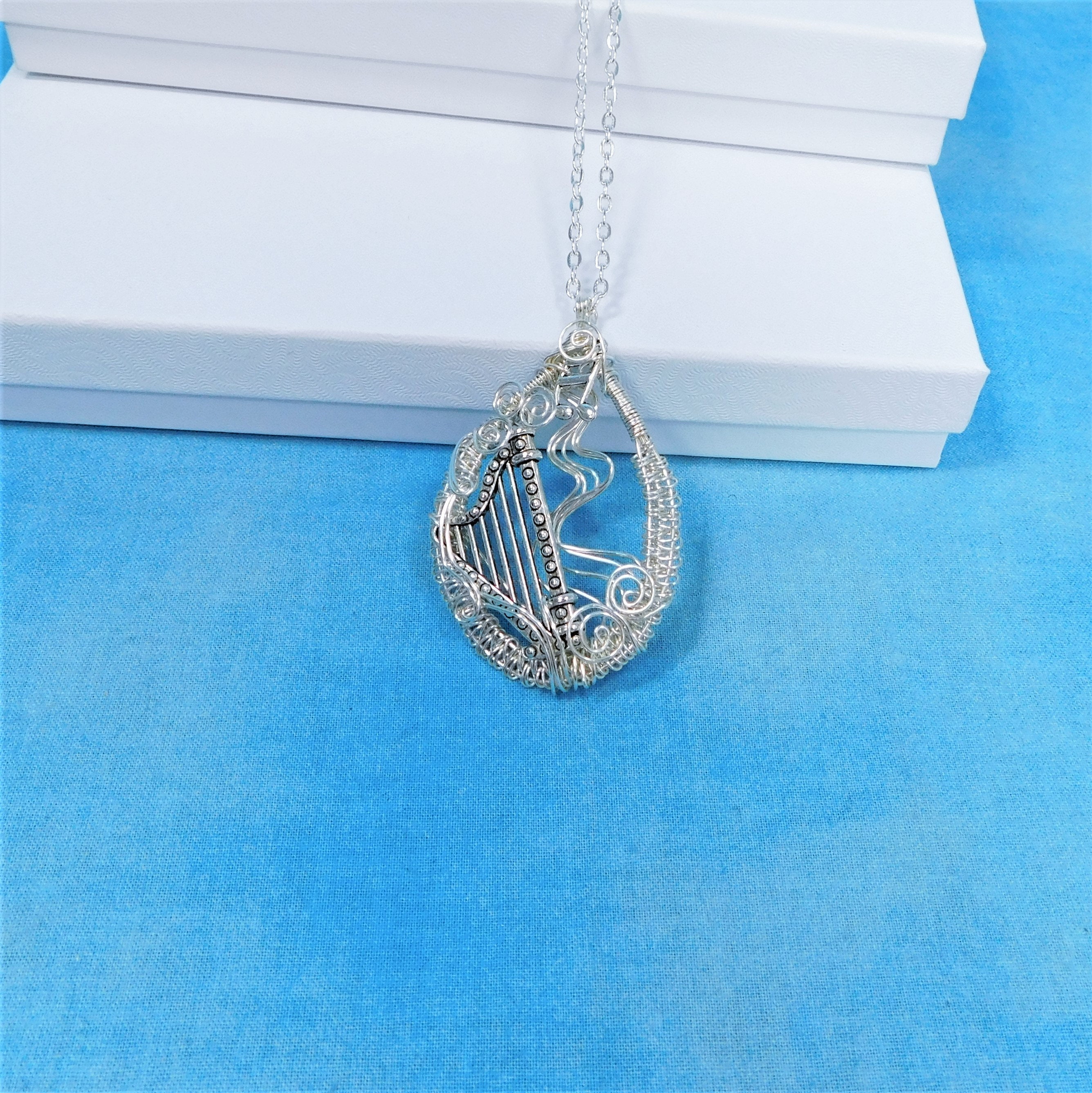 Musician Necklace Harp Pendant Artisan Crafted Musical Instrument Theme ...