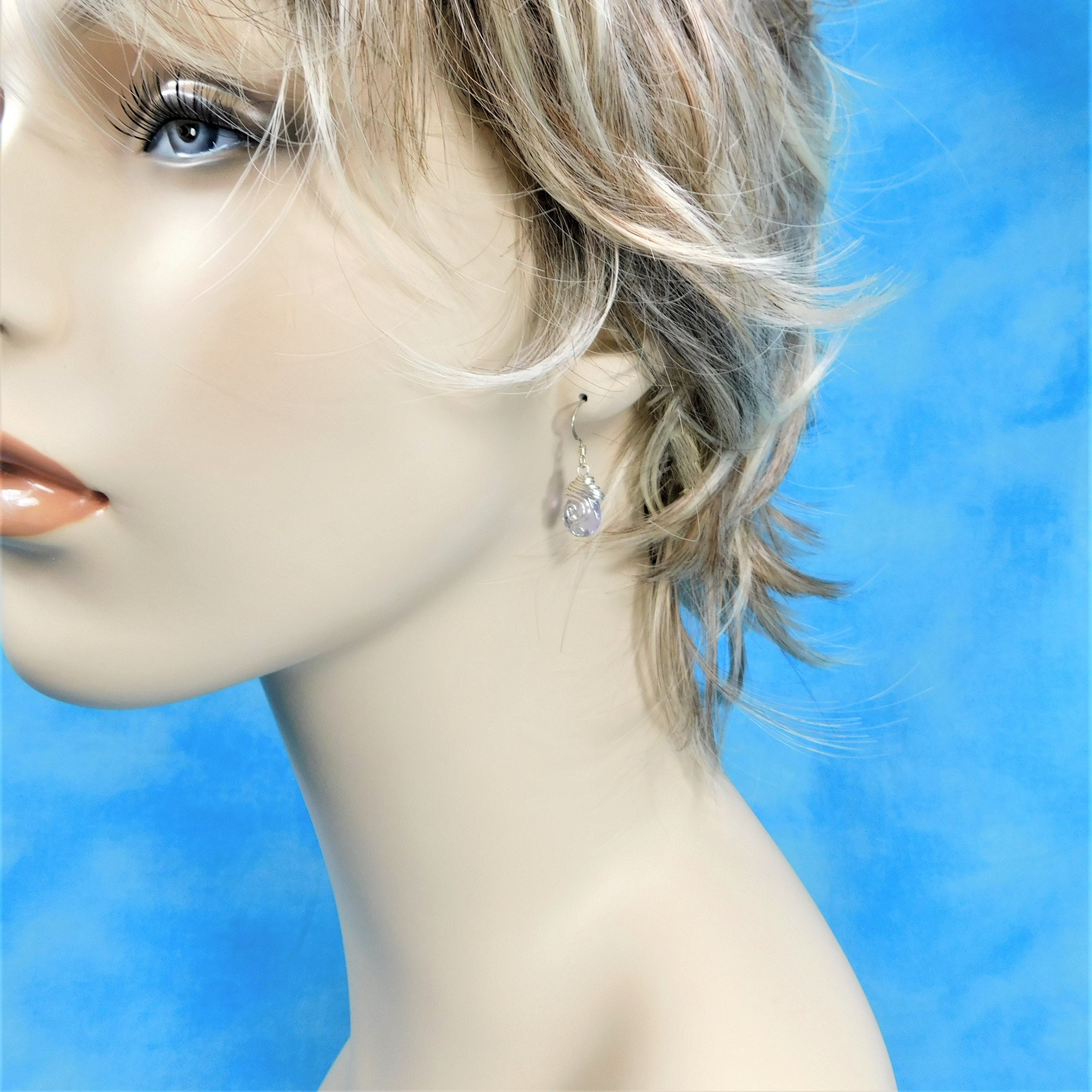 Pale Purple Earrings for Pierced Ears, Wire Wrapped Crystal Jewelry ...