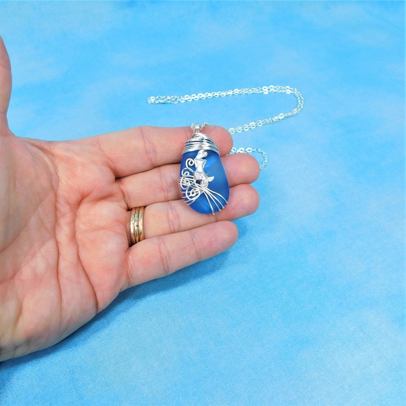 Wire Wrapped Mermaid Necklace Artisan Crafted Blue Sea Glass | Etsy