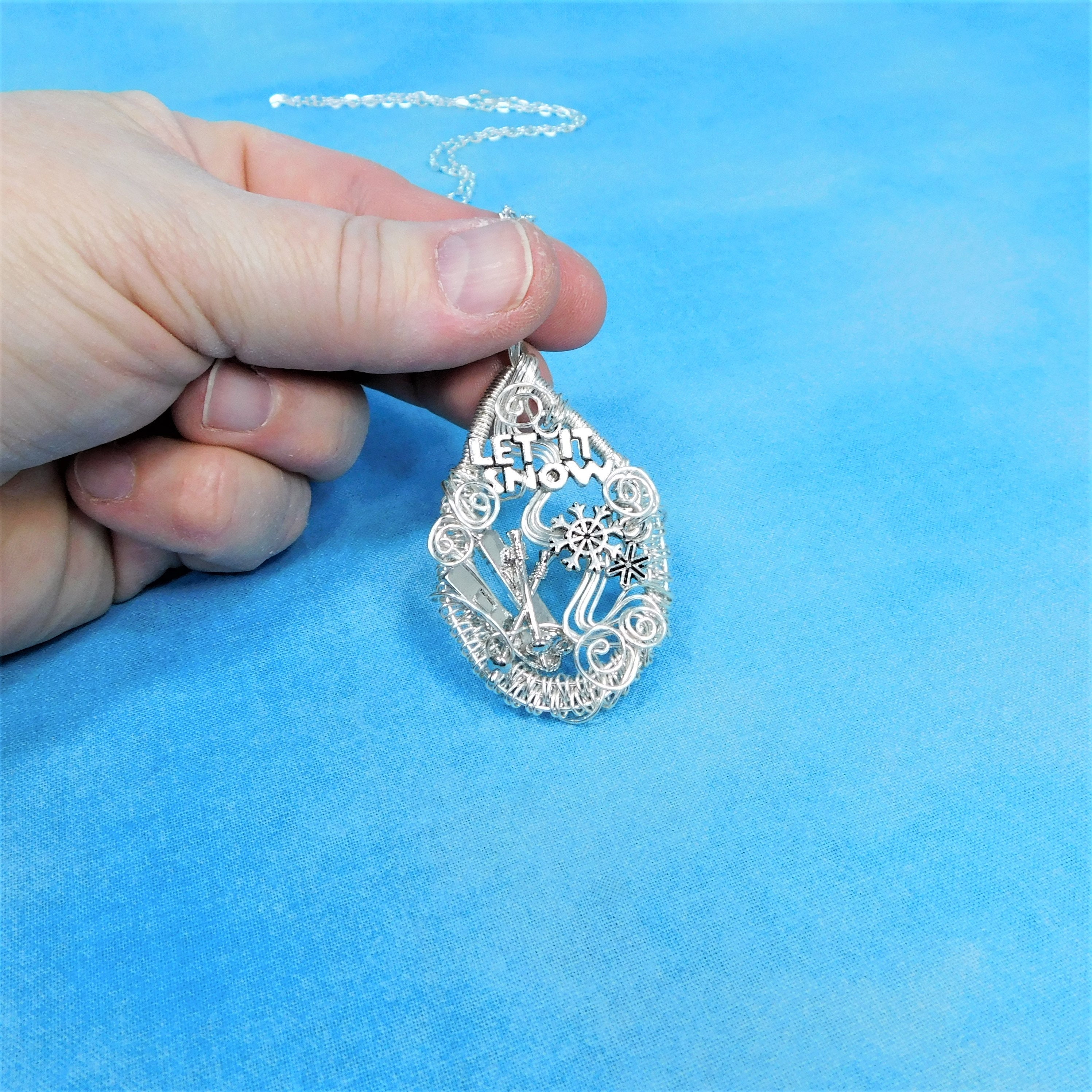 Snowflake Necklace Ski Jewelry, Snow Sports Skiing Theme Winter Pendant ...