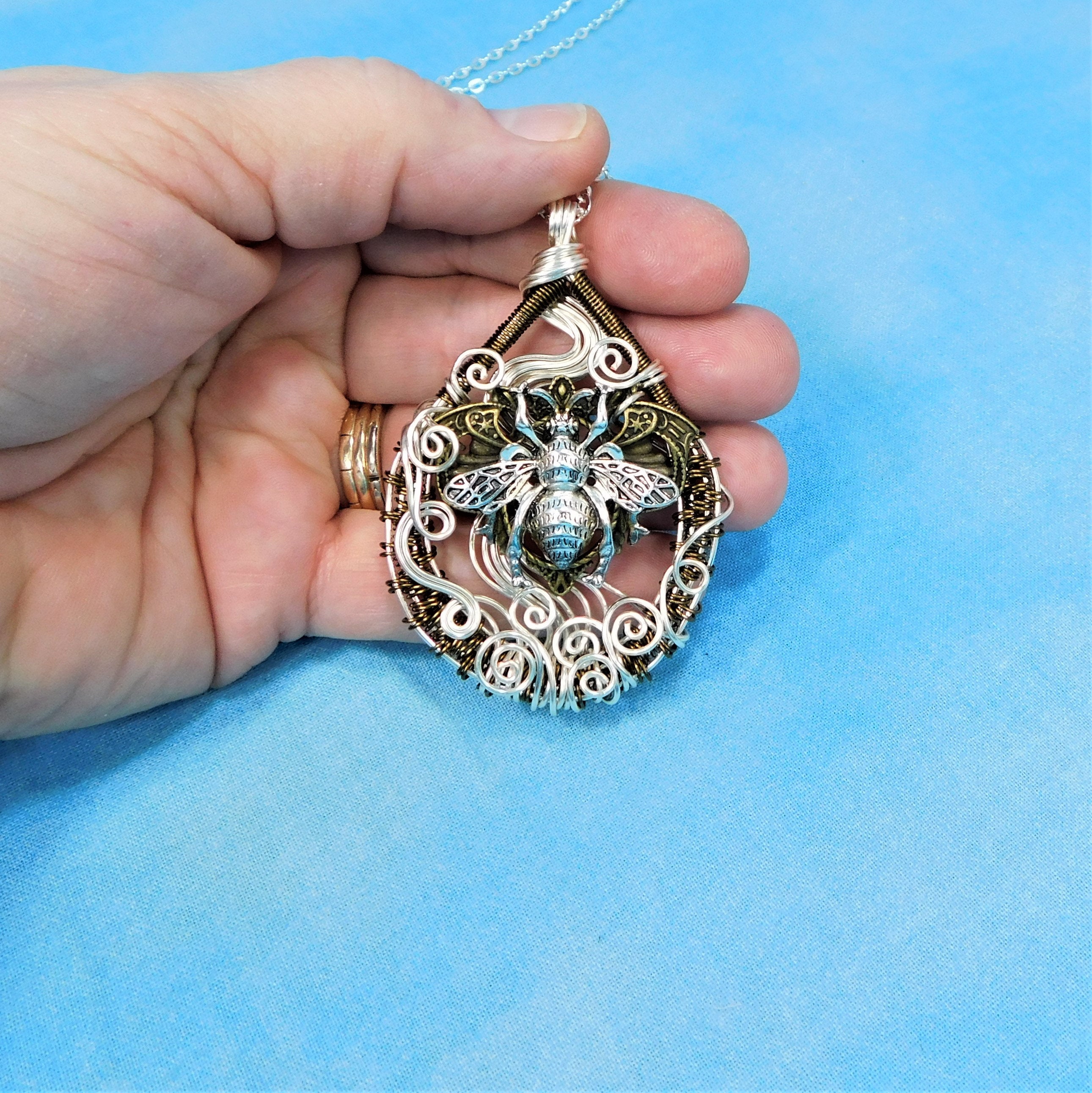 Woven Wire Wrapped Bee Necklace, Artistic Bumblebee Nature Theme ...