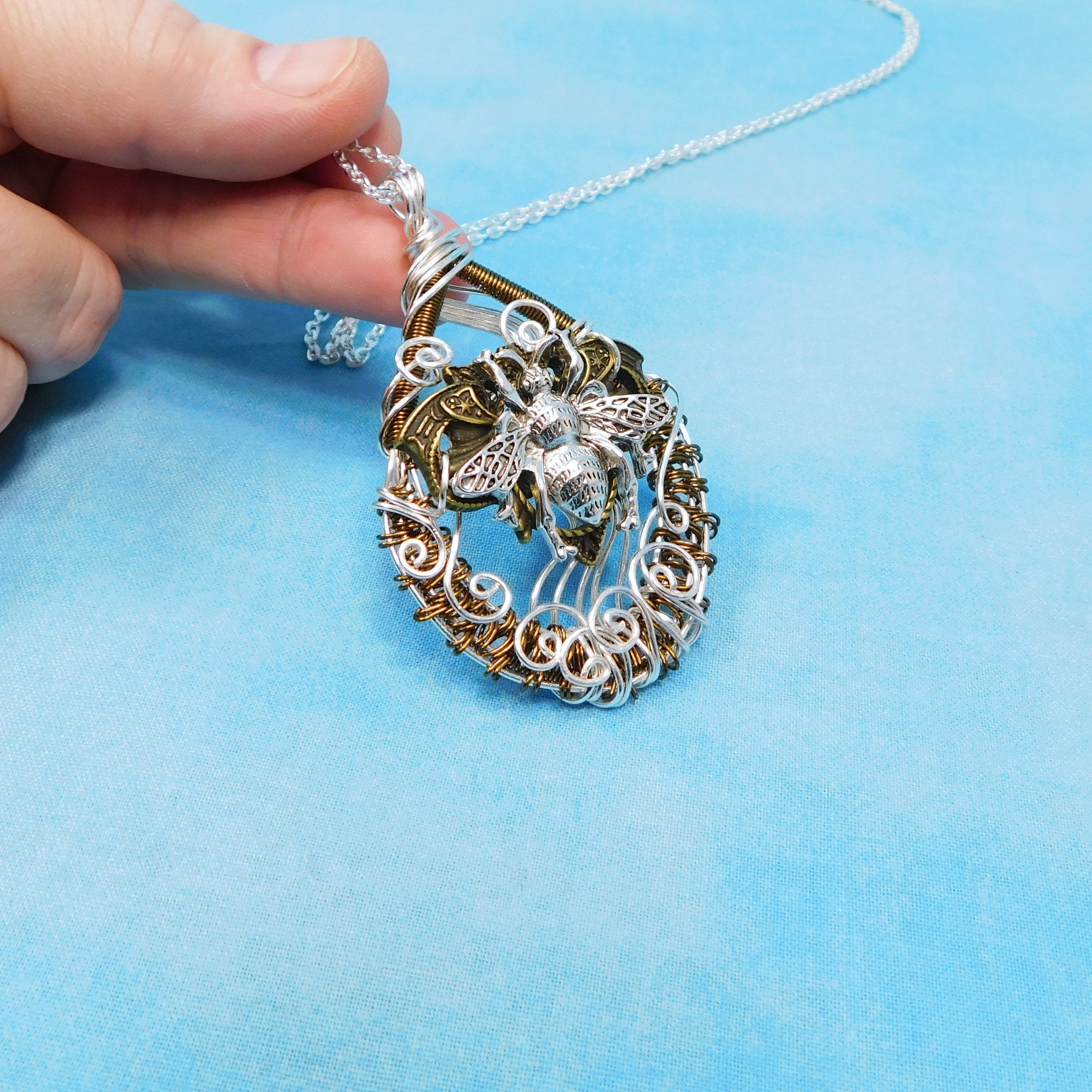Woven Wire Wrapped Bee Necklace, Artistic Bumblebee Nature Theme ...
